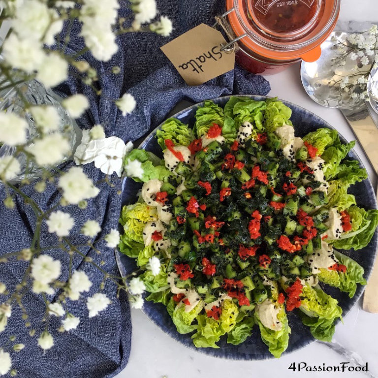 Baby gem lettuce with burnt aubergine yoghurt, smacked cucumber ...