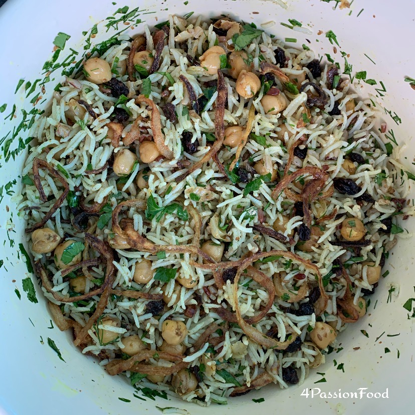 Riz basmati et sauvage aux pois chiches, cassis séchés & herbes ...